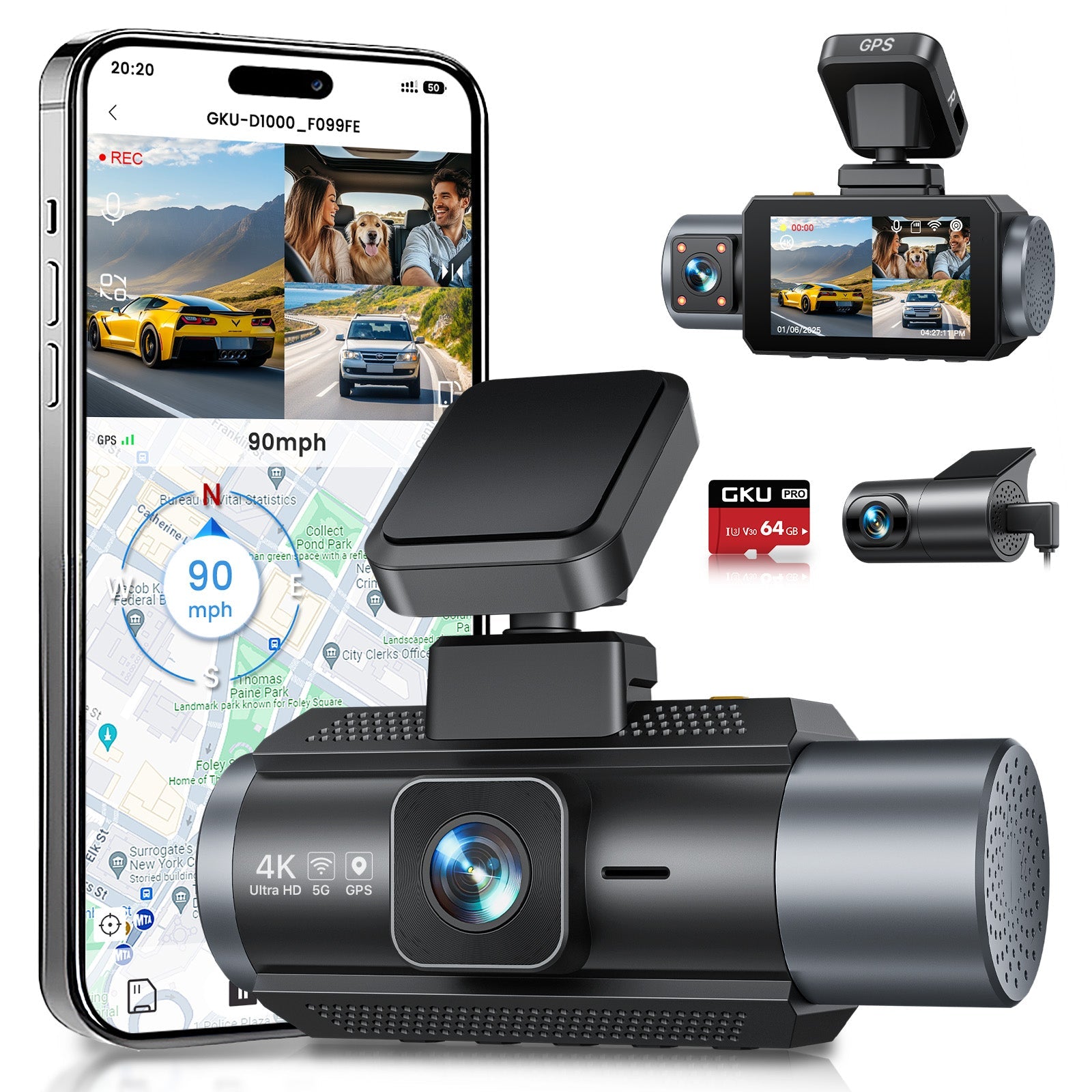 GKU D1000 3 Channel 5.8GHz WiFi Dash Cam – gkutech